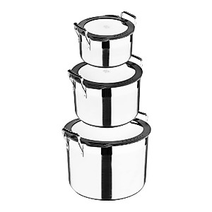 MasterPRO - Smart - Nesting Stainless Steel Collection - 3 Piece Stock Pot Set – 13.2 Quart, 7.3 Quart, 3.6 Quart - Safe for All Stove Types - Fast Heating - Tempered Glass Flat Lid