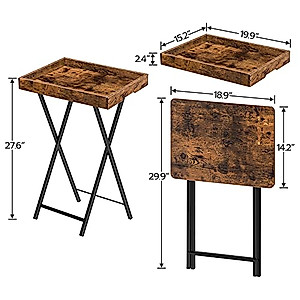 HOOBRO TV Tray Table, Folding Table with Removable Serving Tray, Stable TV Tray Snack Table for Small Space, Portable End Table, for Snacks and Meals in Living Room, Rustic Brown BF29BZ01