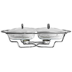 Galashield Chafing Dish Buffet Set Warming Tray with Lids Stainless Steel with 2 Oven Safe Glass Dishes Buffet Servers (1.5-Quart Each Tray)