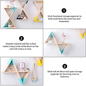 Garneck Wall Shelf Decor Wooden Floating Shelf Triangle Funnel Shaped Shelf Organizer Wall Mount Decorative Display Shelves Home Office Wall Storage Holder Green Botanical Decor
