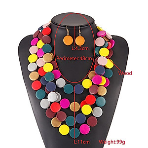 Barode Statement Layered Necklace Multicolor Wood Bead Chunky Beaded Bib Necklaces with Earings Long Multi Strand African Necklace Costume Jewelry for Women (Style 2)