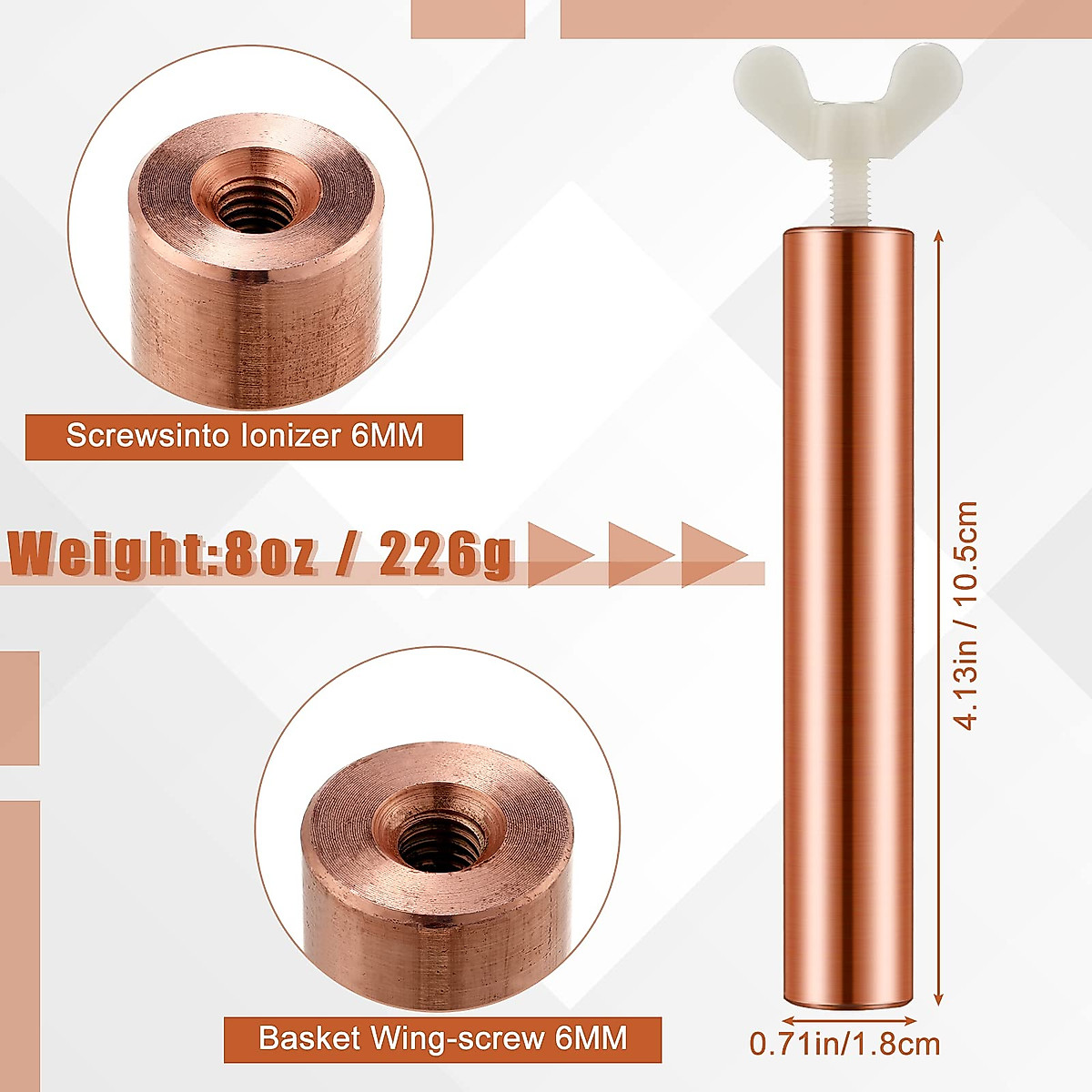 Solar Copper Anode Copper Replacement L=4.13" D=0.71" for Solar Pool Ionizer Chlorine Cost Save for Reduce Irritations Cleans and Clears Your Pool (4)