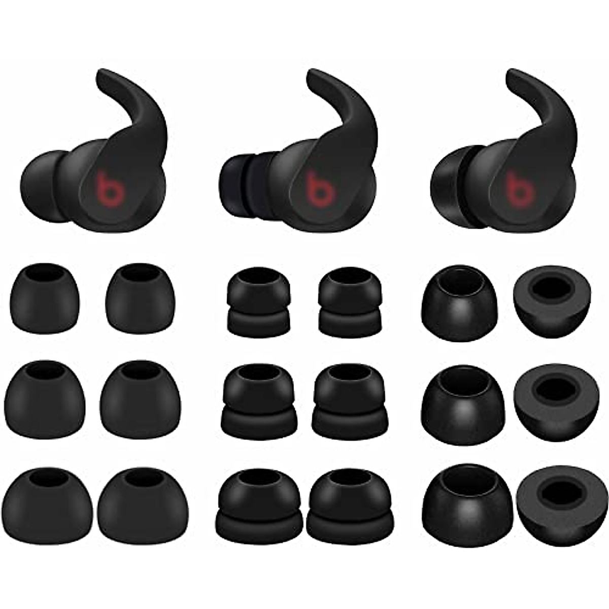 9 Pairs Ear Tips Set Compatible with Beats Fit Pro, Memory Foam Double Flange and Normal Silicone Tips S/M/L Replacement Noise Isolation Fit in Case Eartips for Beat Fit Pro - Black