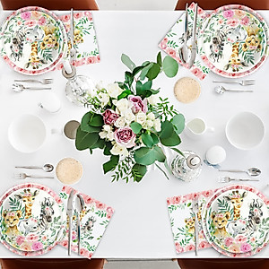 HIPVVILD Safari Birthday Decorations Tableware Girl, Jungle Theme Party Supplies, Plate, Cup, Napkin, Tablecloth, Cutlery, Straw, Safari Jungle Animal Birthday Baby Shower Party Decorations | Serve 24