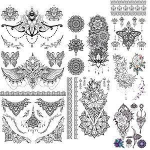 Glaryyears Black Lace Temporary Tattoo for Women Girls, 60+ Patterns 8 Pack Fake Mandara Flowers Tattoos Stickers, Sexy on Body Underboob Arm Chest Shoulder Thigh Abdomen Waist for Beach Party