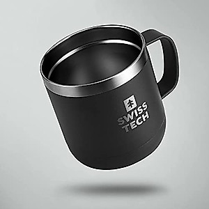 Swiss+Tech 14 oz Coffee Mug, Vacuum Insulated Mug Cup with Lid, Double Wall Stainless Steel Travel Tumbler Cup, Corrosion Resistant, BPA Free (Black&White)