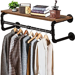 Yawinhe Industrial Pipe Clothes Rack with Top Shelf, 27.5in Wall Mounted Garment Rack,Space Saving Hanger With 4 Bases,Multi-Purpose Hanging Rod for Shops, Homes, and Closets