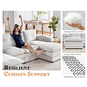 AMERLIFE Modular L Shaped Couch, Oversized Sectional Couch- Double Layer Seat Cushions, 3 Seats Comfy Couches for Living Room, Beige Chenille