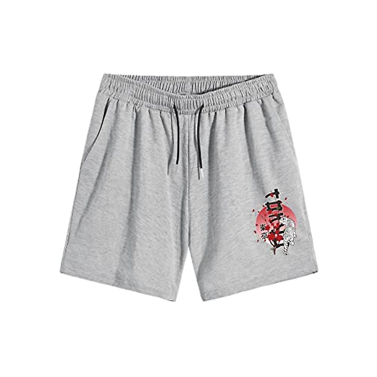 OYOANGLE Men's Reflective Expression Print Drawstring Waist Athletic Workout Track Shorts with Pockets Light Grey M