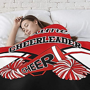 Red Cheer Cheerleader Personalized Blanket with Name Soft Fleece Throw Blankets for Men Women Birthday Wedding Gift 50X60 inch