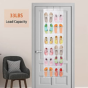 KOCASO Over the Door Shoes Rack 24-Pocket Crystal Clear Organizer 6-Layer Hanging Storage Shelf for Shoes Slippers Small Toys Closet Cabinet