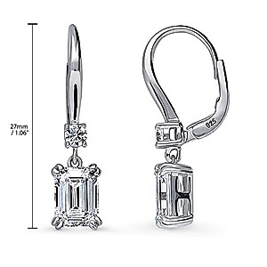 BERRICLE Sterling Silver Cubic Zirconia CZ Fashion Leverback Dangle Drop Earrings for Women, Rhodium Plated