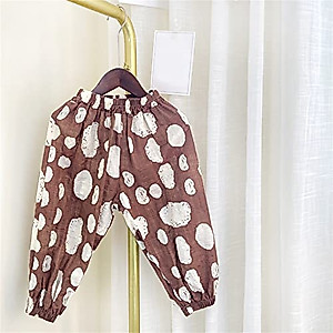 AwarFy Toddler Kids Baby Girls Boys Cotton Polka Dots Linen Elastic Basic Long Pants Bloomers Casual (Coffee #2, 5-6 Years)