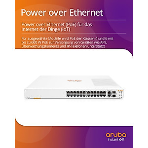 Aruba Instant On 1960 24-Port Gb Smart-Managed Layer 2+ Ethernet Switch with PoE | 24x 1G, 2X 10GBase-T + 2X SFP+ Uplink Ports | 20x CL4 + 8X CL6 PoE (370W) | Stackable | US Cord (JL807A#ABA)