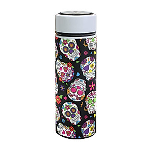 ZZKKO Sugar Skull Vacuum Insulated Stainless Steel Water Bottle, Day of the Dead Thermos Cup Water Bottle Travel Mug BPA Free Double Walled 17 OZ for Outdoor Sports Camping Hiking Cycling