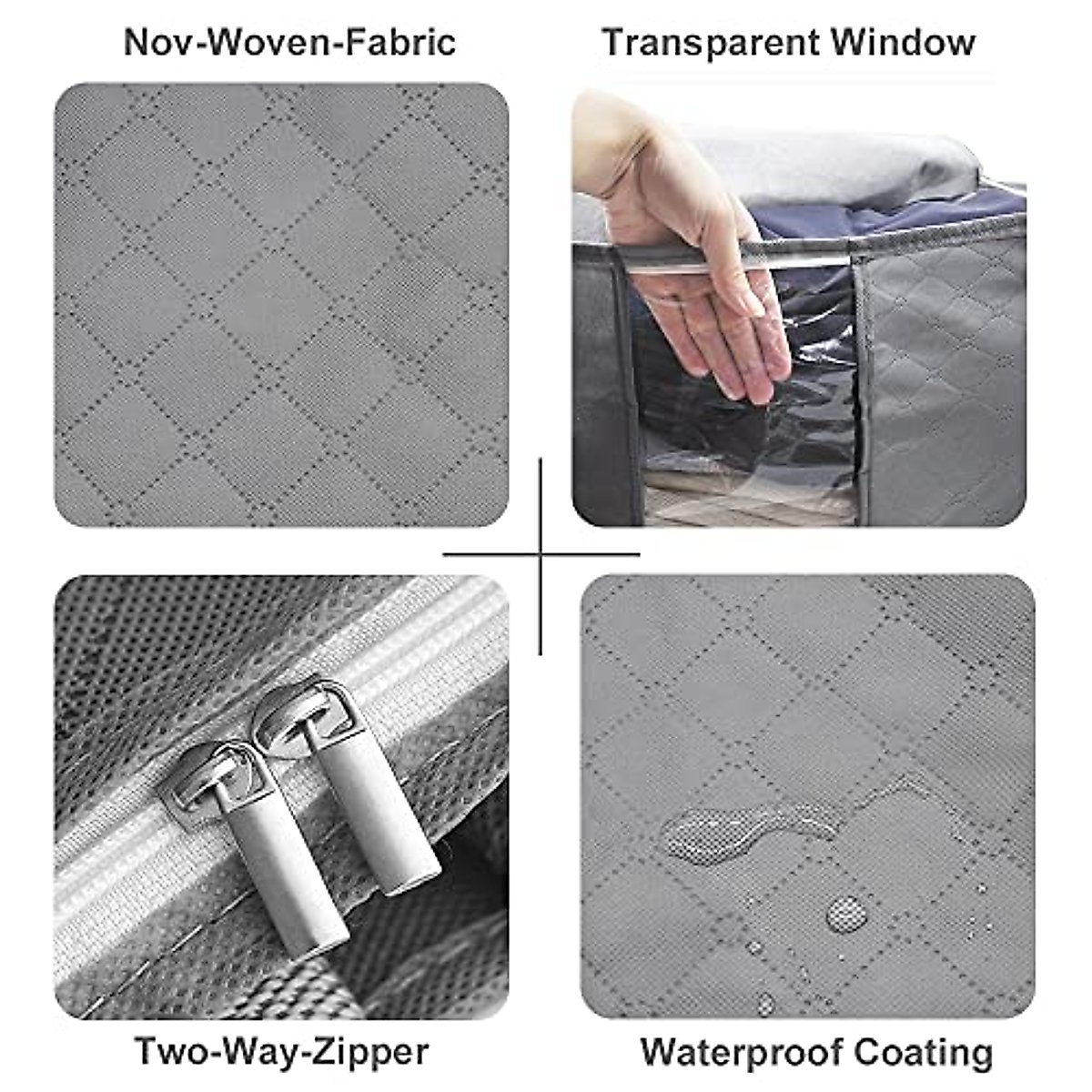 Ceither Large Storage Bag, 4 Pack Collapsible Storage Bins Organizer For Clothes Blankets Durable Fabric Smooth Zips Reinforced Handles, Visible Window Breathable Storage Box (vertical)