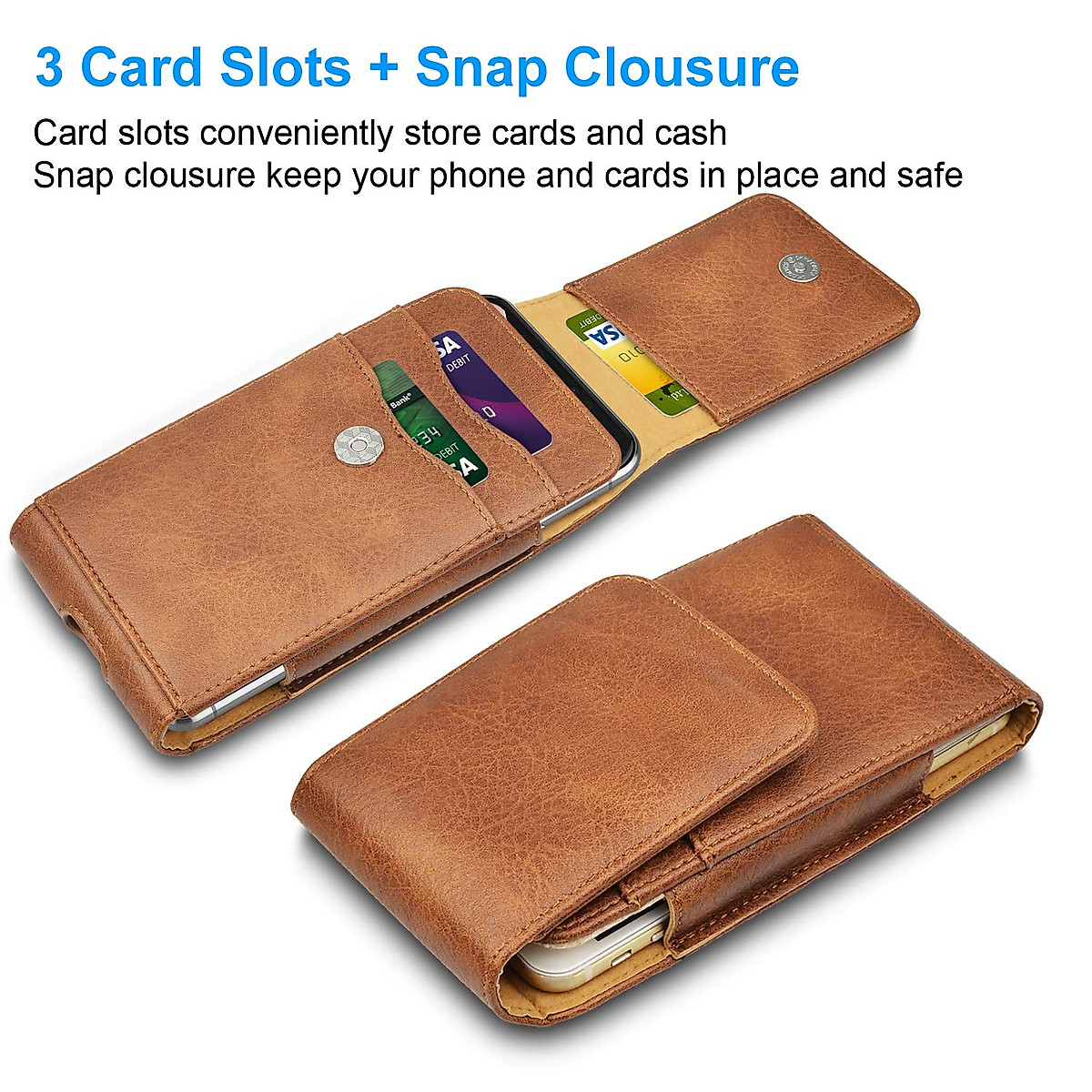 Takfox Phone Holster for Samsung Galaxy S25 Ultra S24 Plus S23 S22 S21 FE 5G S20 S10 A03s A16 A15 A14 A13 A35 A56 A51 A71 5G, Note 20 J7 J3 Leather Cell Phone Pouch Belt Holder Carrying Case,Brown