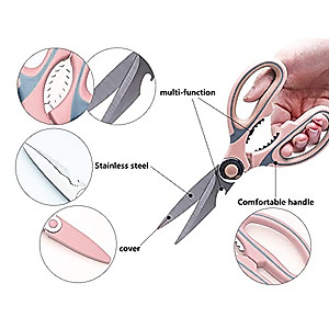 SYMGILA Kitchen Shears Scissors Heavy Duty, Kitchen Scissor Multi-Purpose Stainless Steel Sharp, Kitchen Scissors for Chicken/Poultry/Meat/Vegetables/Herbs/BBQ (Pink)