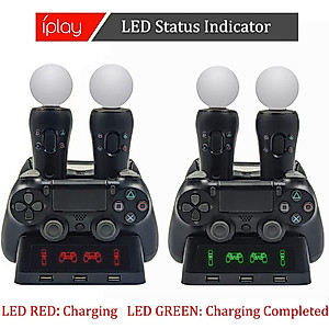Controller Charger Charging Station Fast Charging Adapter, Multi Functional Charging Station for Sony / Move/ VR Controller with LED Indicator