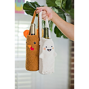 Pearhead Sherpa Turkey Wine Bottle Gift Bag, Thanksgiving Dinner Ideas, Funny Fall Housewarming Ideas, Holiday Party Hostess Gifts, Reusable Gift Bag, Soft Travel Wine Tote Carrier