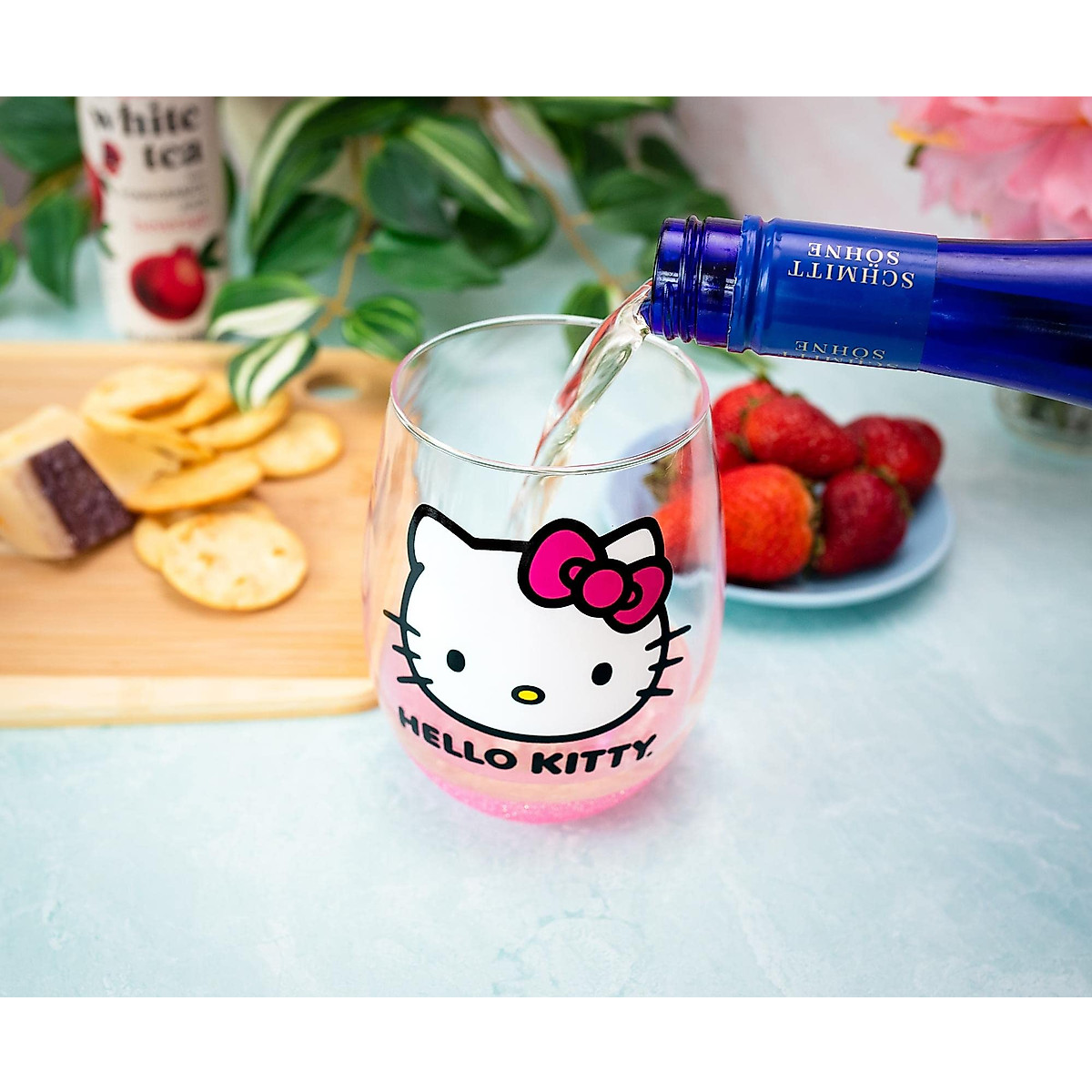 Silver Buffalo Sanrio Hello Kitty Teardrop Stemless Wine Glass | Holds 20 Ounces