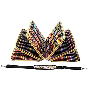 Shulaner 500 Slots Colored Pencil Case Organizer with Zipper Large Capacity Flower Pen Holder Bag for Painter or Artist (Yellow, Small Slots)