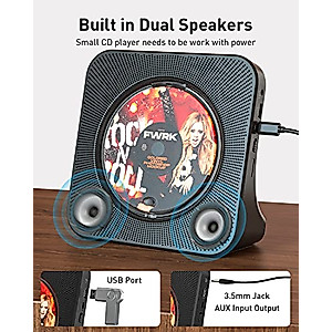 QUALORI CD Player Portable with Bluetooth Desktop Music Player Dual Speakers for Home Audio Boombox,USB Flash Player,FM Radio,AUX Input Output/Remote Control-Black