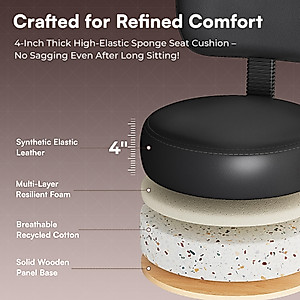 SUPERJARE Drafting Chair with Back, Adjustable Foot Rest Rolling Stool, Multi-Purpose Office Desk Chair, Thick Seat Cushion for Home Bar Kitchen Shop - Black