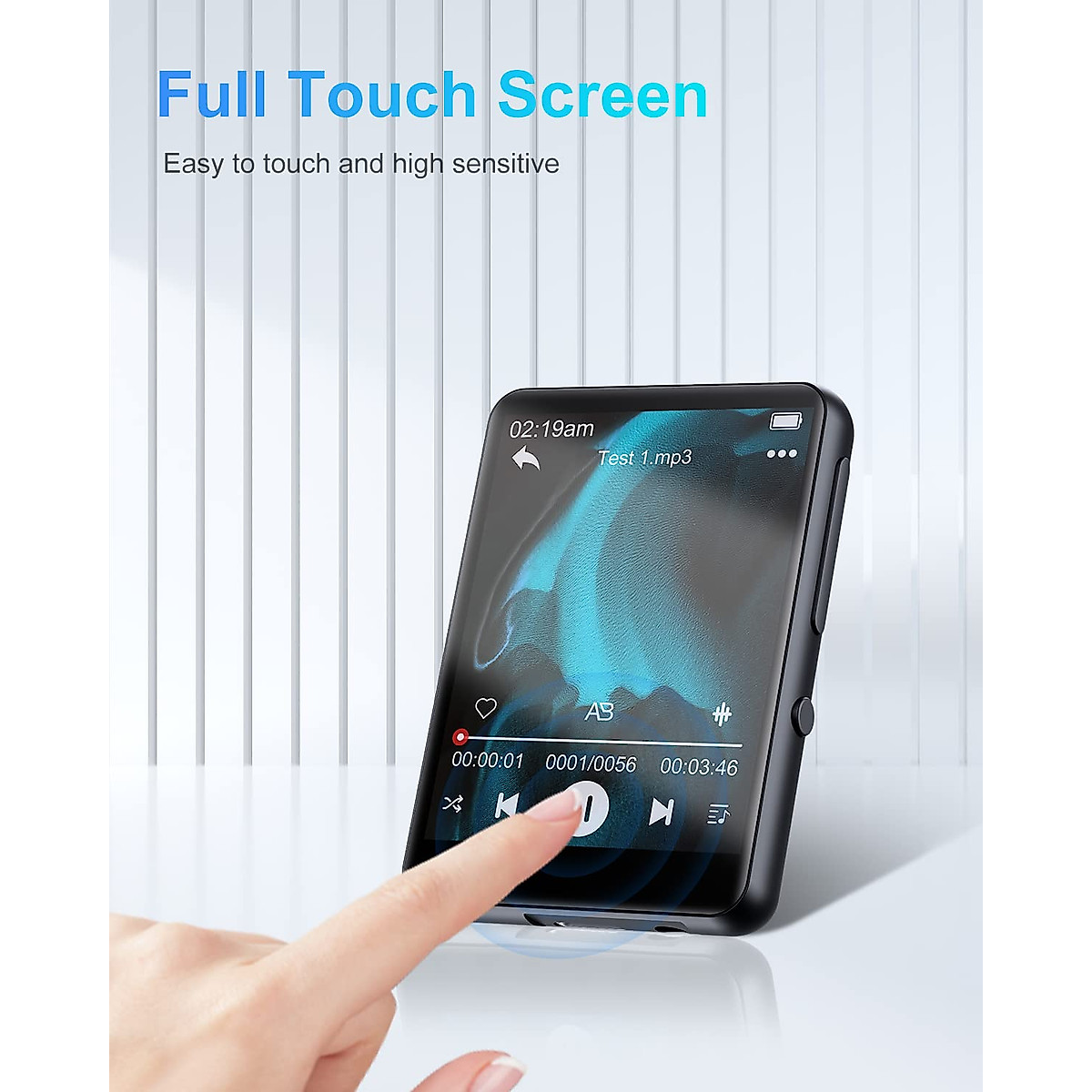 64GB Mp3 Player with Bluetooth, Full Touch 2.4 Screen MP3 and MP4 Player Built-in HD Speaker, FM Radio, Voice Recorder, Mini Design Sports Music Player Support Expansion (128GB) Black