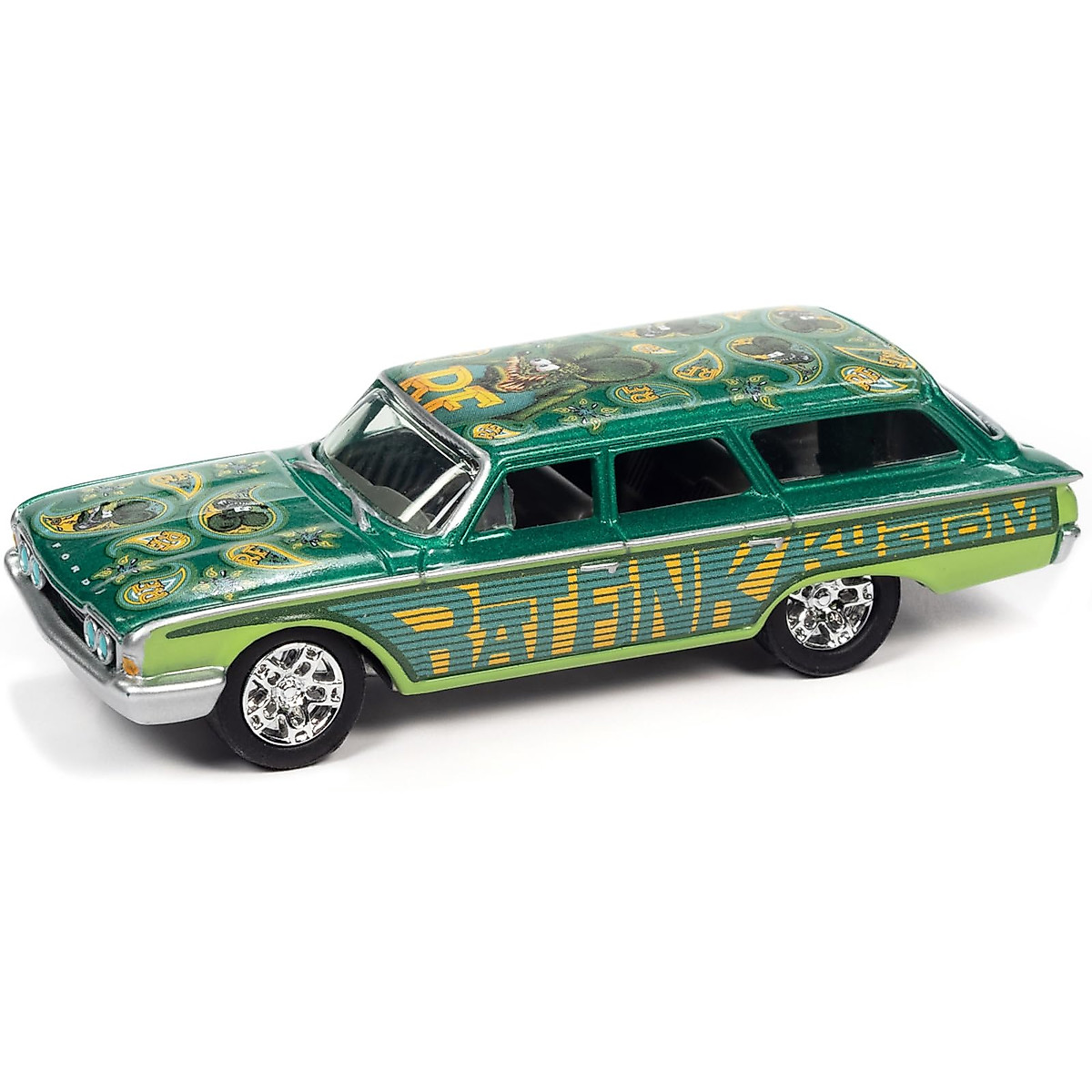1960 Country Squire Kustom Green and Teal with Graphics and Collector Tin Limited Edition to 6020 Pieces Worldwide 1/64 Diecast Model Car by Johnny Lightning JLCT006-JLSP146B