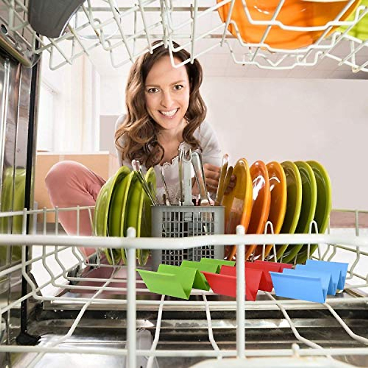 GINKGO Colorful Taco Holders set of 6, Large Taco Stand with Handle Each Can Hold 2 or 3 Tacos, BPA Free, Dishwasher and Microwave Safe