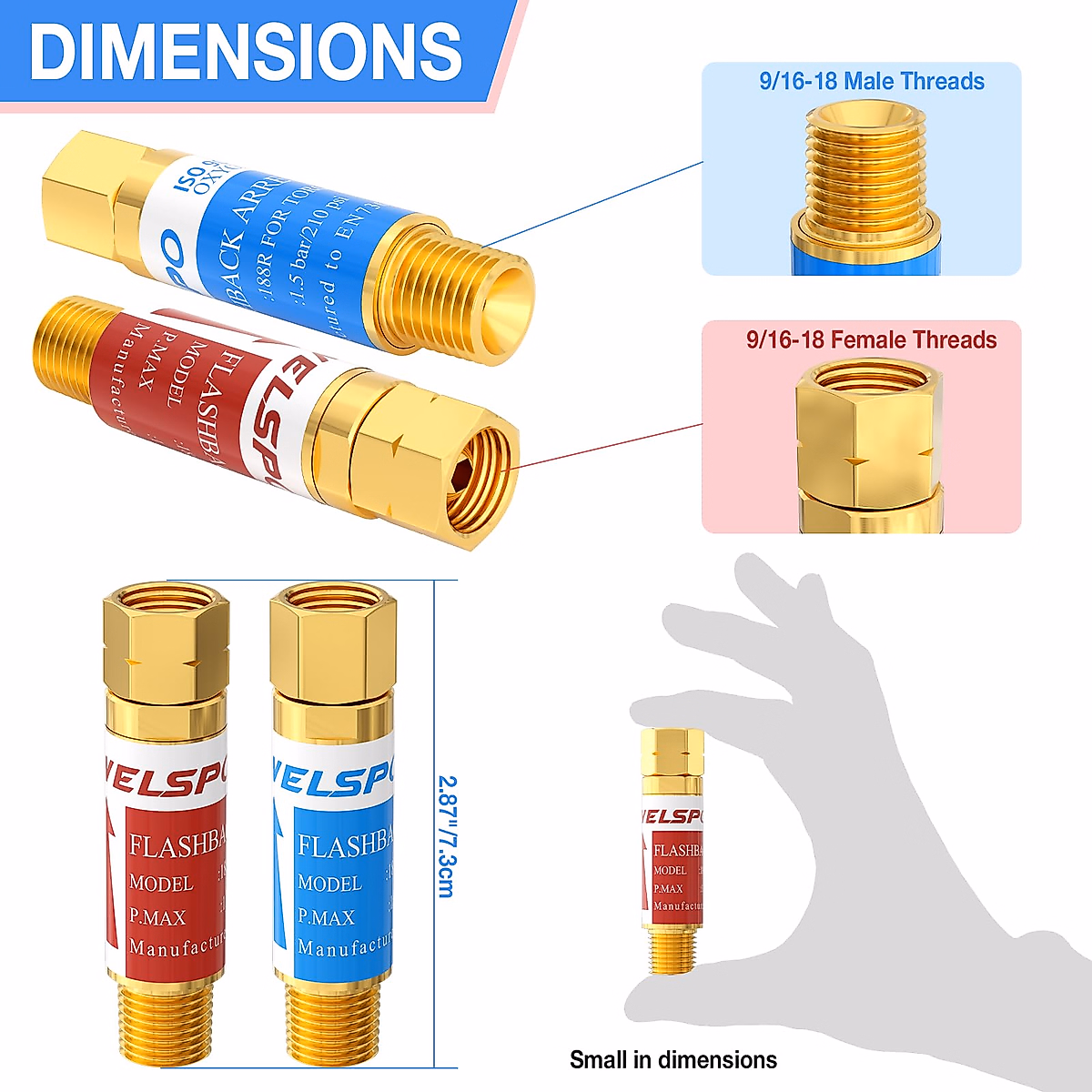 Welspo Oxygen Acetylene Flashback Arrestors Set 9/16-18 Threads for Torch