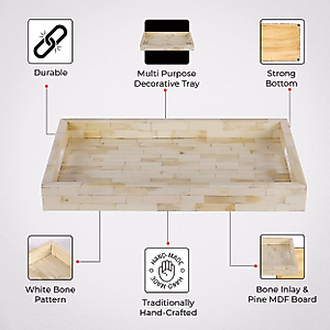 Handicrafts Home Classic Pattern Inspired Decorative Trays 11x17 - Chic White Centerpiece, Versatile Ottoman Tray for Modern Home Decor, Artistic Kitchen Serving Tray, Tray for Living Room