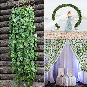 90 Inches-12 Pcs Artificial Grape Leaves Vines, Fake Ivy Leaves Plants Vine, Hanging Wedding Garland, Foliage Flowers Home Kitchen Garden Office Decor, Artificial Plant for Decoration