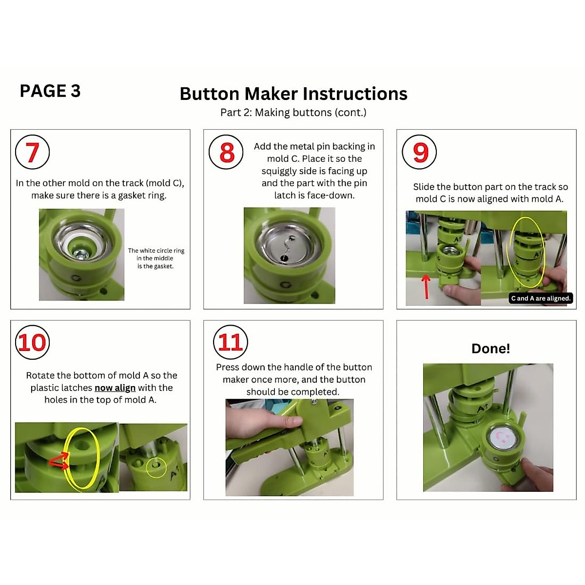 Button Maker Machine 75mm, 3-inch Green Badge Pin Press Button Making Kit with 400Pcs Free Blank Round Button Parts Metal Pin Back & Picture Paper & Plastic Mylar & Cutter, for DIY Keepsake Gift