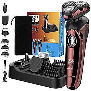 Electric Razor for Men, 4-in-1 Electric Shavers Cordless Face Shaver Rechargeable Men’s Razor Waterproof Rotary Shaver with Charge Station Nose Sideburns Trimmer Cleaning Brush Gift for Father Him