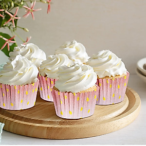 Funtery 300 Count Pink Cupcake Liners Pink Gold Bridal Shower Cupcake Wrappers Cupcake Wrappers Decorations Paper Cupcake Liners for Baking Baby Bridal Shower Wedding Birthday Tea Party Decorations