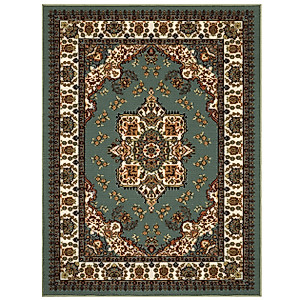 Antep Rugs Alfombras Oriental Traditional 3x5 Non-Skid (Non-Slip) Low Profile Pile Rubber Backing Indoor Area Rugs (Green, 3' x 5')