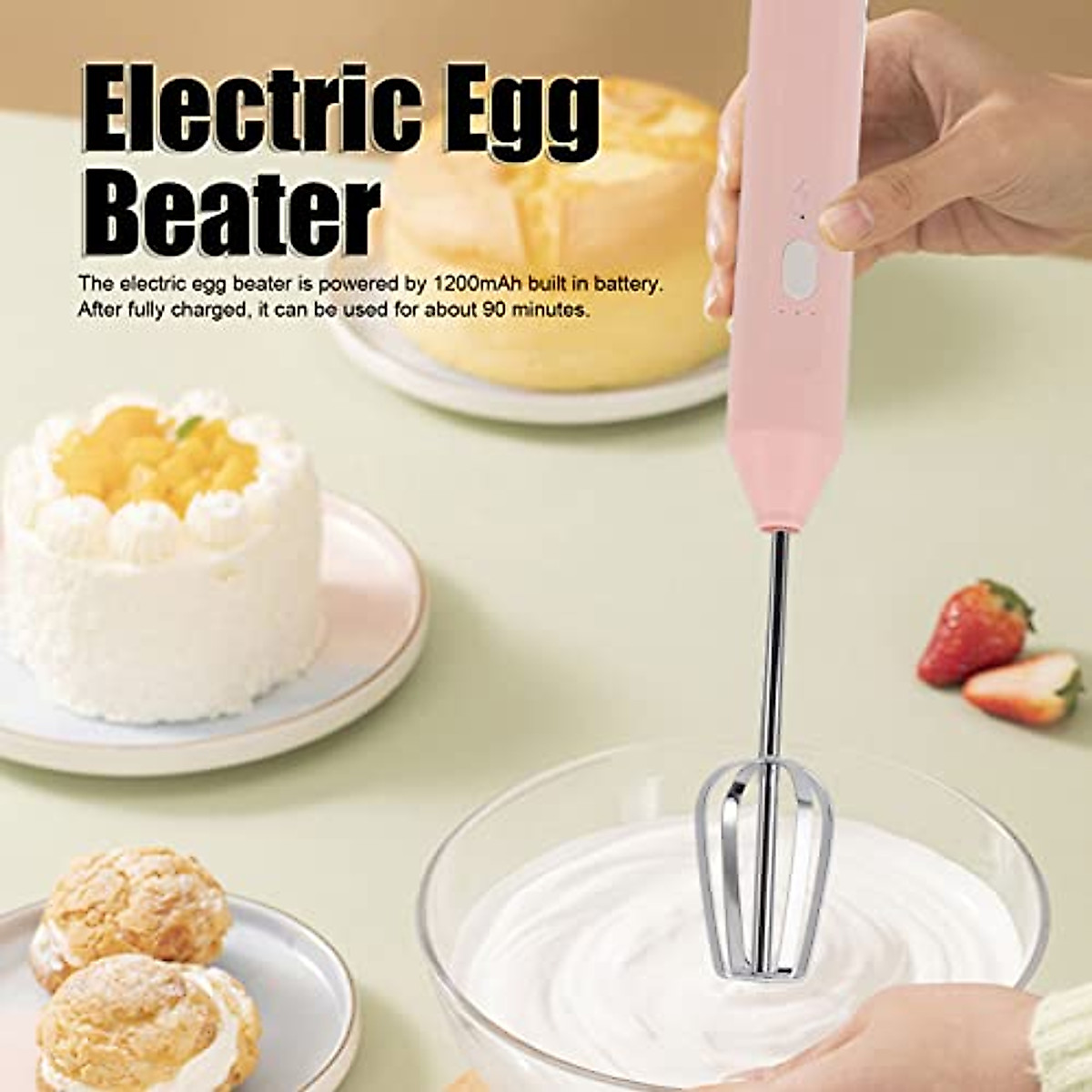 Electric Hand Blender，3 in 1 Immersion Blender Handheld Egg Beater, Beater Electric Milk Frother Coffee Blender Milkshake Blender Foamer Kitchen Tools(Pink)