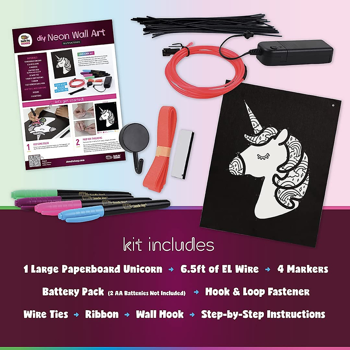 DOODLE HOG Decor for Girls Room - Neon Unicorn Arts and Crafts for Wall Art - Kids Arts and Crafts Ages 8-12 - NeonArt Wall Unicorn Room Decor for Girls Bedroom (Neon Wall Unicorn Art)