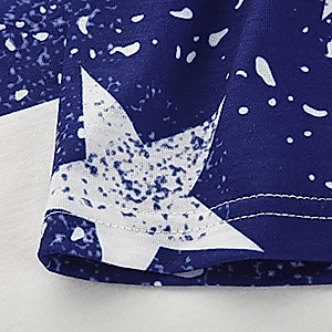 wodceeke Women's short-sleeved round neck T-shirt American flag stitching printed Tee casual loose Independence Day tops (Dark Blue,XL)