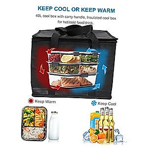 NAMOARLY Insulation Bags Large Insulated Food Bag Food Bag Shopping Cart Bags for Groceries Jumbo Insulated Bag Insulated Food Carrier Bag Cooler Bag Foldable Lunch Bag Black Woven