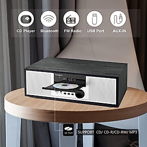 Vintage Home CD Stereo System, 40W RMS Micro Component with CD Player, Bluetooth, USB Playback, FM Radio, AUX-in & Earhpones Output, Clear Sounds & Rich Bass (TB-816 Black)