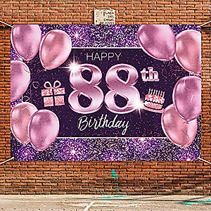 PAKBOOM Happy 88th Birthday Banner Backdrop - 88 Birthday Party Decorations Supplies for Women - Pink Purple Gold 4 x 6ft