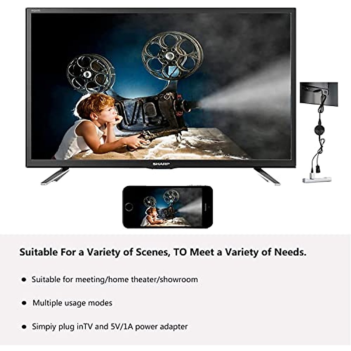 Wireless HDMI Display Adapter,Miracast Dongle,with HDMI Cable,for Streaming YouTube,Wireless HDMI Screen Mirroring,Used for iPhone Mac iOS Android Casting/Mirroring to TV/Projector/Monitor