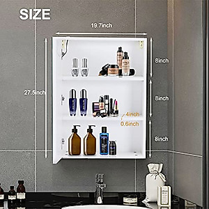 Mepplzian Bathroom Medicine Cabinet with Mirror Door Surface Wall Mounted Bathroom Mirror with Storage Shelves & Led Strips with Dimmer, 27.5" X 19.6"