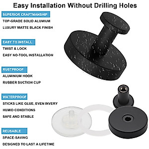 DEMITUMON Suction Cup Hooks for Shower,Bath Towel Hook,Heavy-Duty 304 Stainless Steel Suction Hooks for Bathroom Kitchen,Door,Glass,Mirror,Tile- Easy to Install,Strong Adsorption,Black - 2 Pack