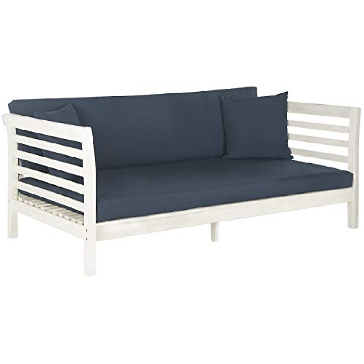 Safavieh Outdoor Collection Malibu Antiqued White/ Navy Acacia Wood Cushioned Daybed