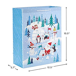 Hallmark 15" Extra Large Christmas Gift Bags (2 Bags: Pink and Blue, Penguins, Hedgehogs, Santa, Snowmen, Dog, Bunny Rabbits) for Kids, Grandchildren, Baby Showers