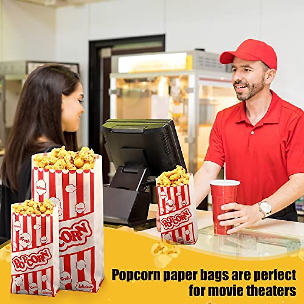 202 Pcs Popcorn Machine Supplies Set, Kernel Sifting Speed Scoop, Stainless Steel Seasoning Dredge with Handle, 200 Pcs Popcorn Bags Bundle for Home Kitchen Theater Movie Tools Supplies (1Oz & 2Oz)